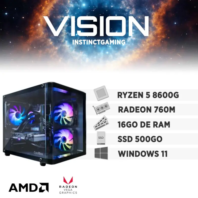 PC Gamer VISION Ryzen 5 8600G 16Go SSD 500Go Radeon 760M W11 Mémoire ...