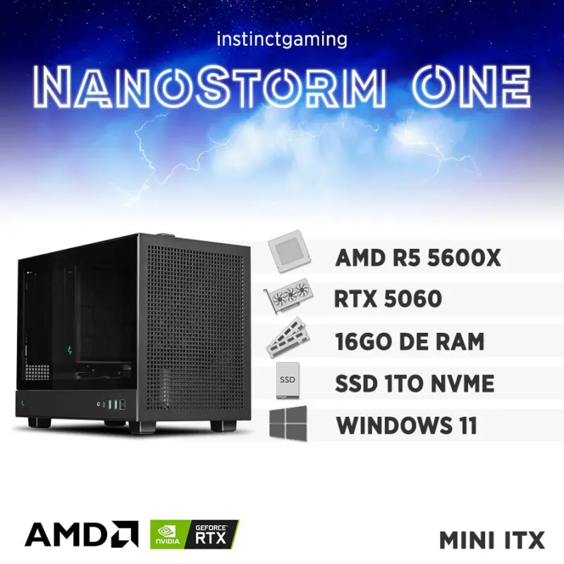 Mini PC Gamer NanoStorm One Ryzen 5 5600X 16Go 1To RTX 5060 Couleur ...