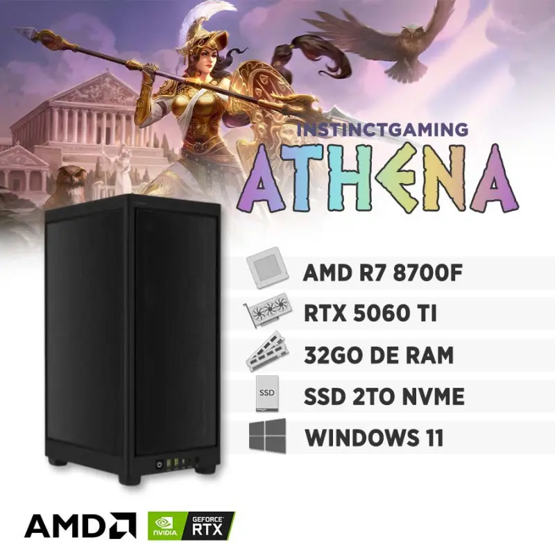 PC Gamer ITX Athéna R7-8700F 32Go 2To RTX 5060 Ti 8Go W11 Couleur Noir