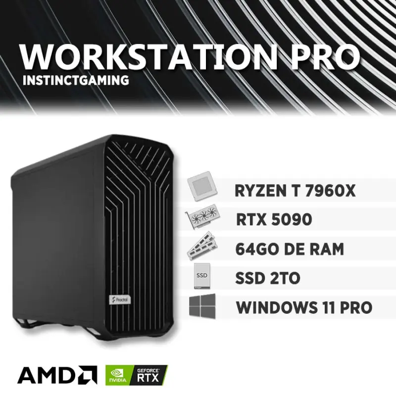 Workstation Pro Threadripper 9960X 64Go 2To RTX5090 W11Pro Couleur Noir ...