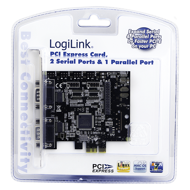Carte PCI Express LogiLink PC0033 2 x DB9 Série + 1 x DB25 Parallèle