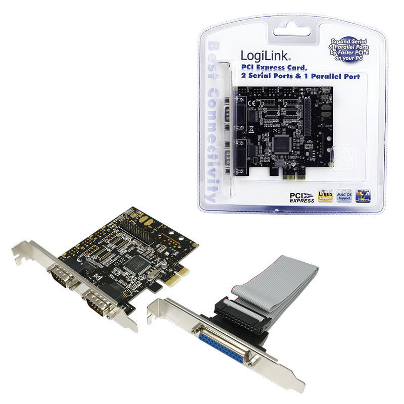 Carte PCI Express LogiLink PC0033 2 x DB9 Série + 1 x DB25 Parallèle
